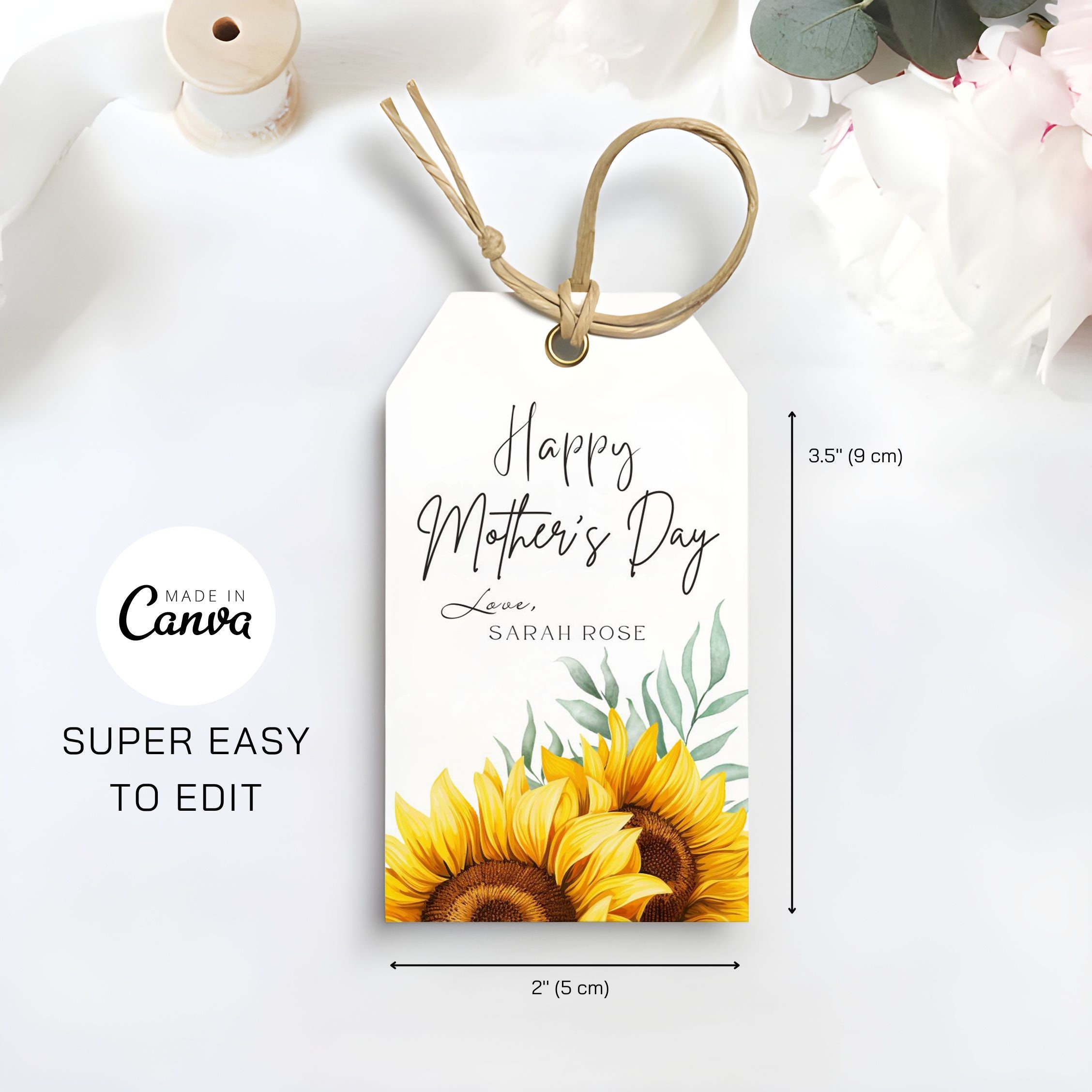 Mother's Day Gift Tag Template, Printable Sunflowers Mothers Day Favor ...