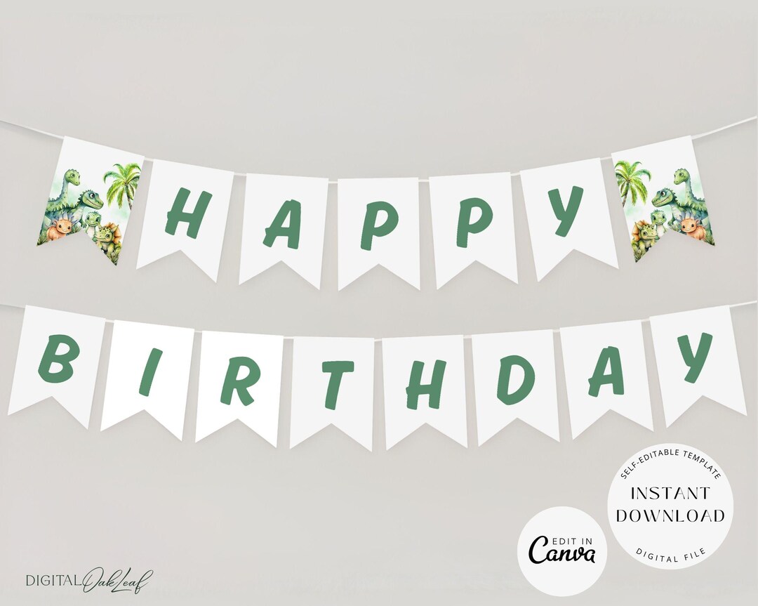 Editable Dinosaur Birthday Banner, Dinosaur Birthday Party Decor, Dino ...