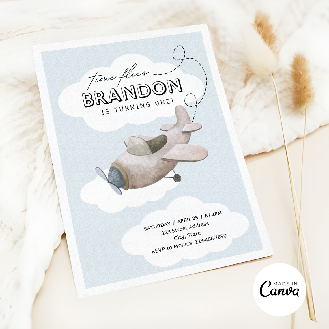Airplane Birthday Invitation Template, Editable Aviation Birthday Party ...