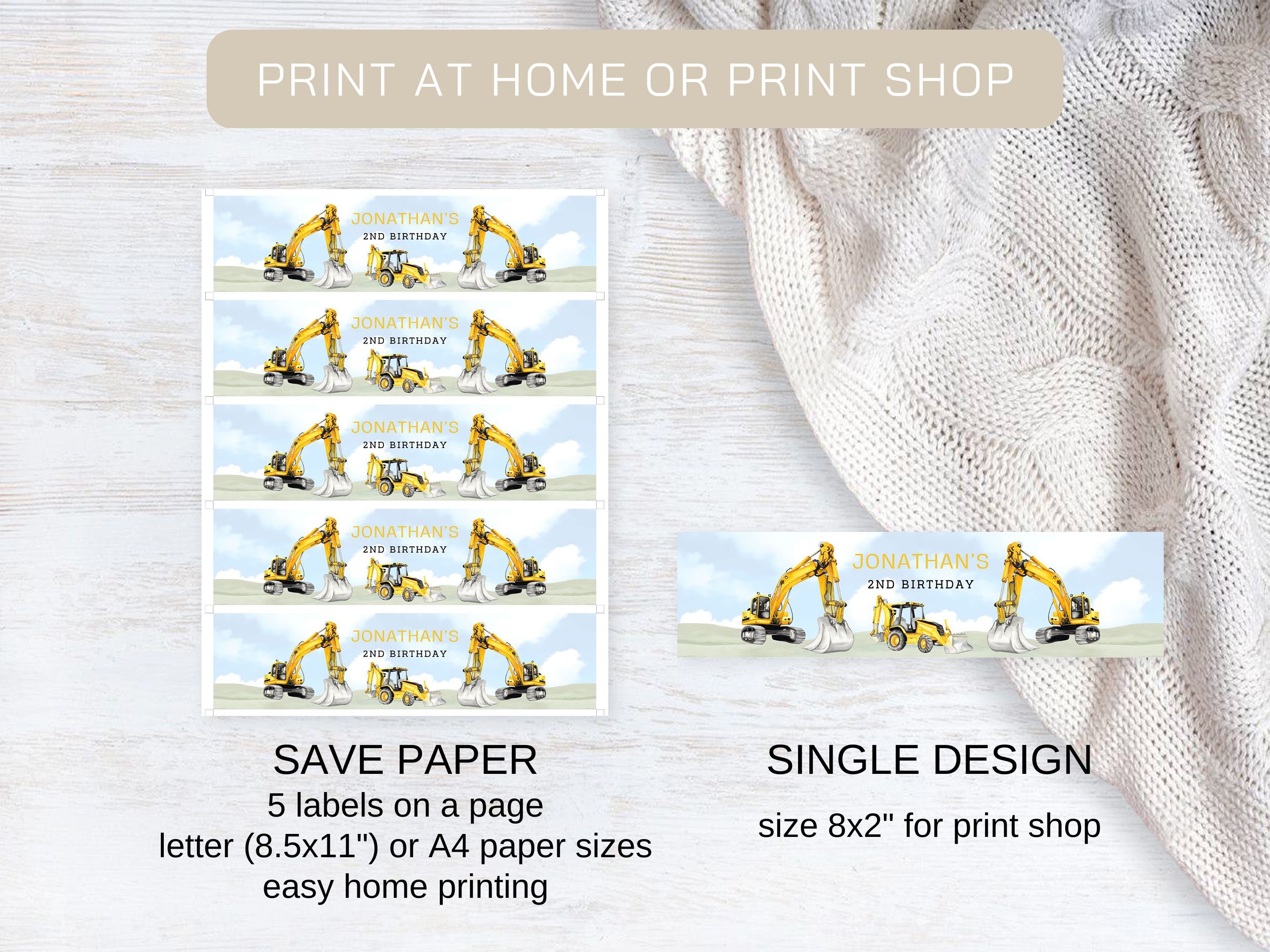 EDITABLE Construction Water Bottle Label Template, Printable Kids ...