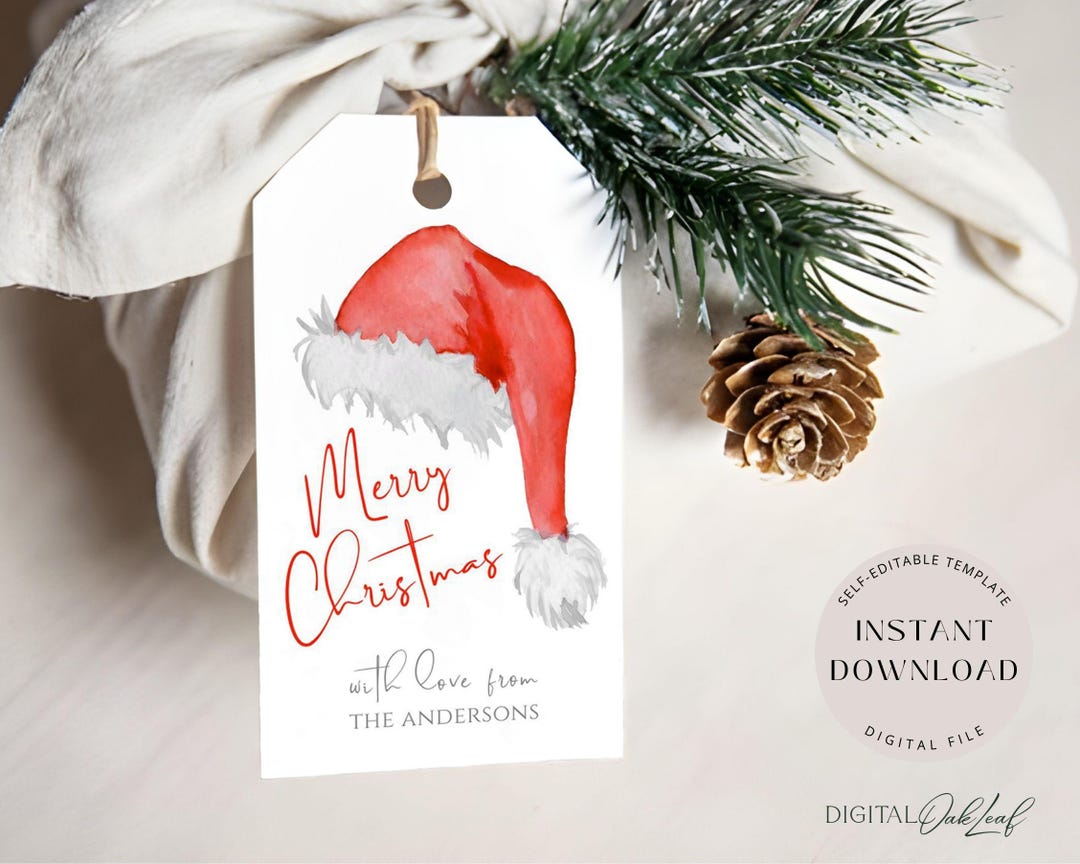 Christmas Gift Tag, Editable Santa Hat Gift Tag, Holiday Gift Tag ...