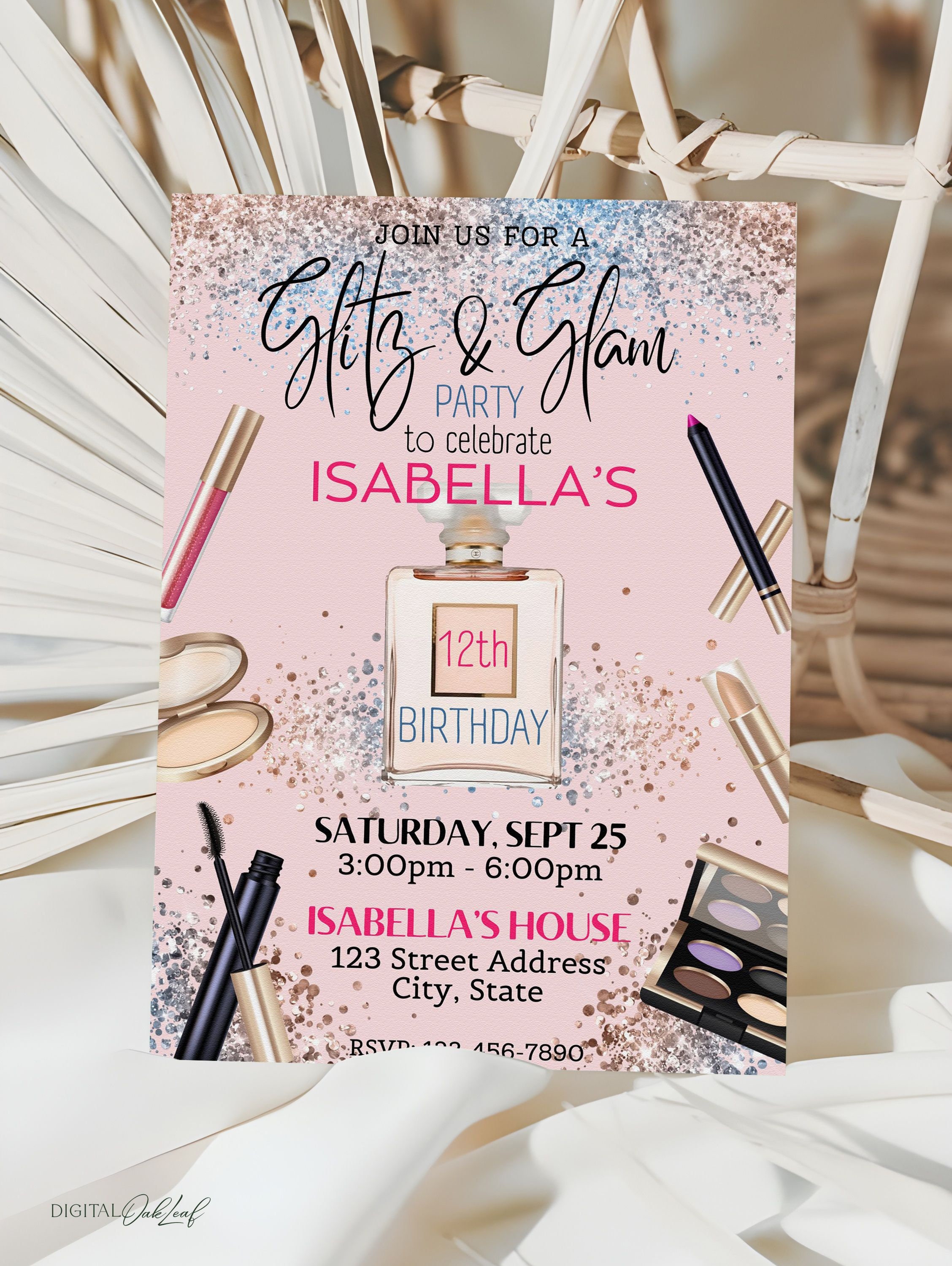 Makeup Birthday Party Invitation, Editable Glamorous Spa Invite ...