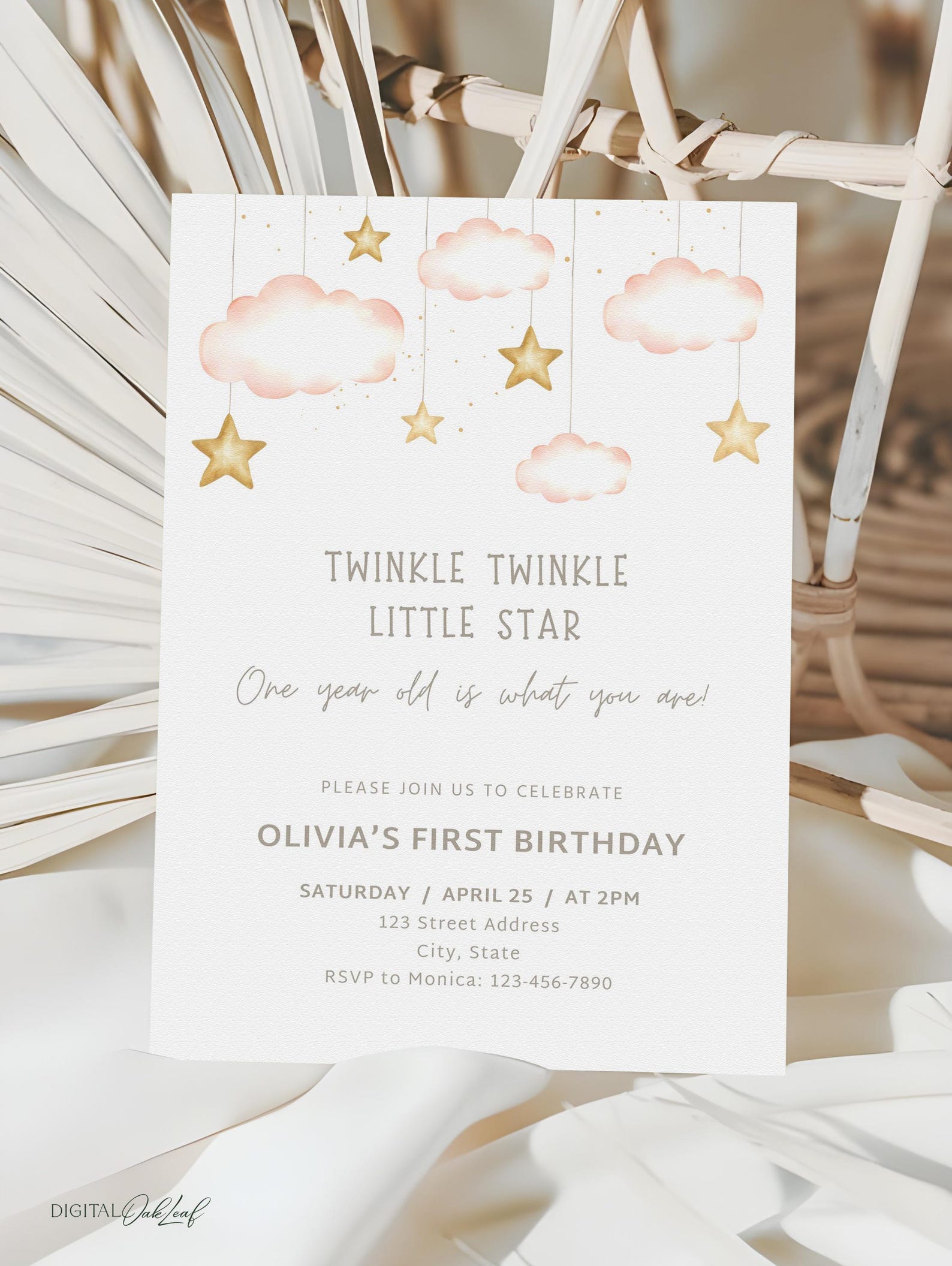Stars and Cloud Birthday Invitation, Editable 1st Birthday Party Invite ...