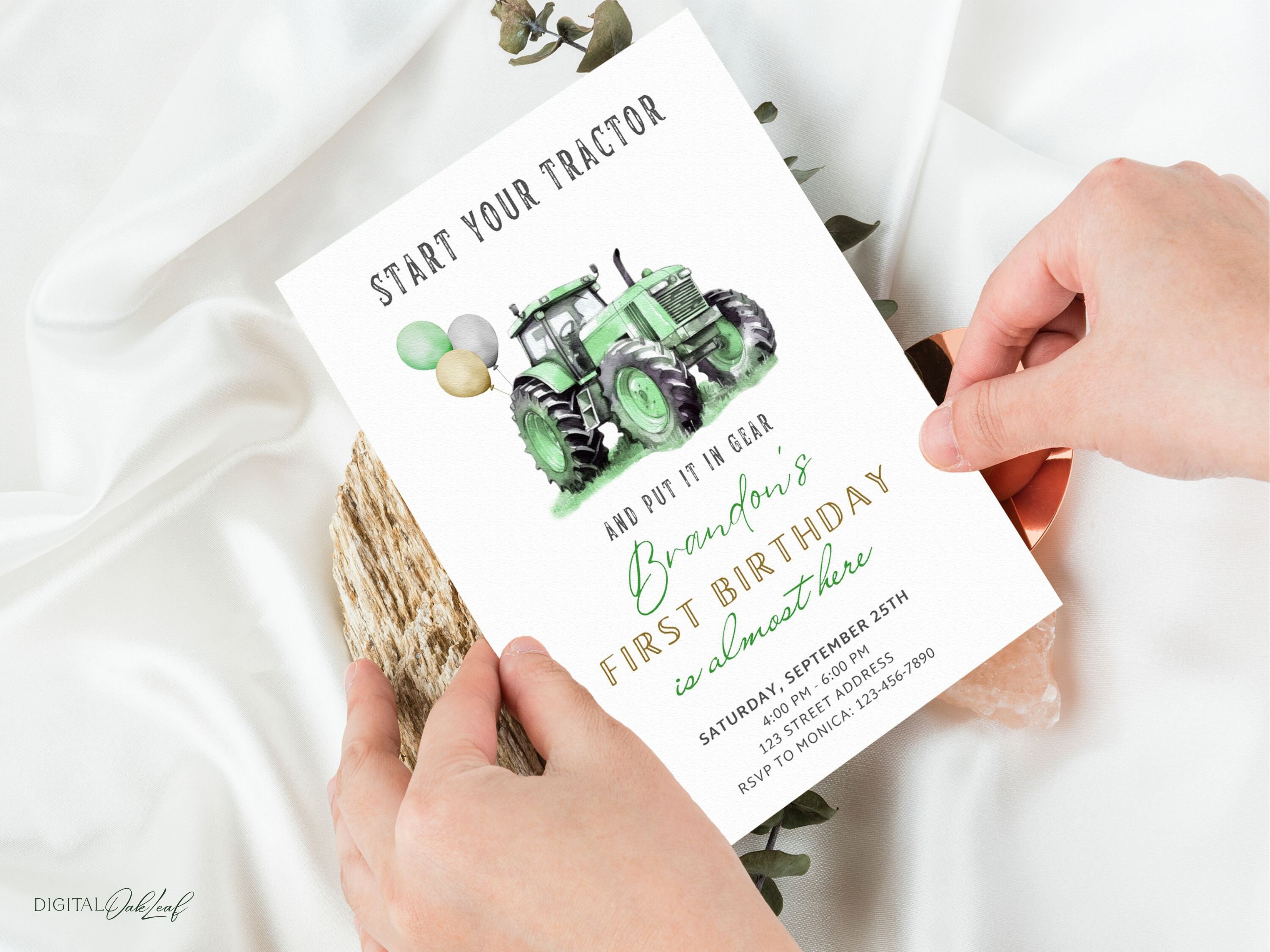 Editable Tractor Birthday Invitation, Kids Green Tractor Birthday ...