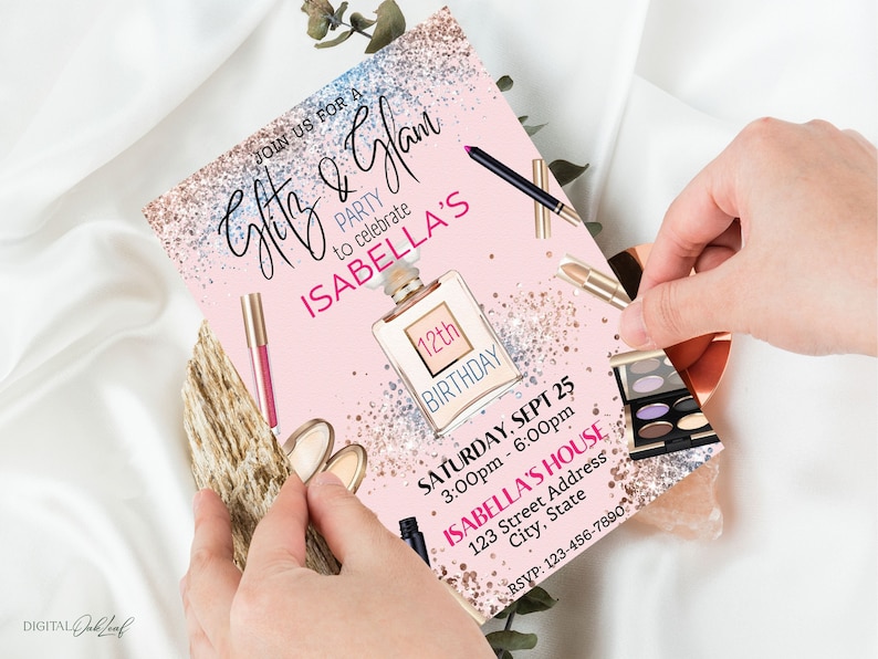 Makeup Birthday Party Invitation, Editable Glamorous Spa Invite ...