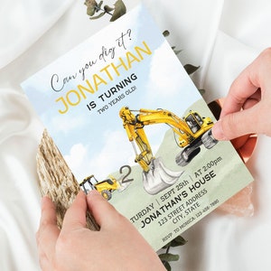Editable Excavator Birthday Invitation Template, Boys Construction ...
