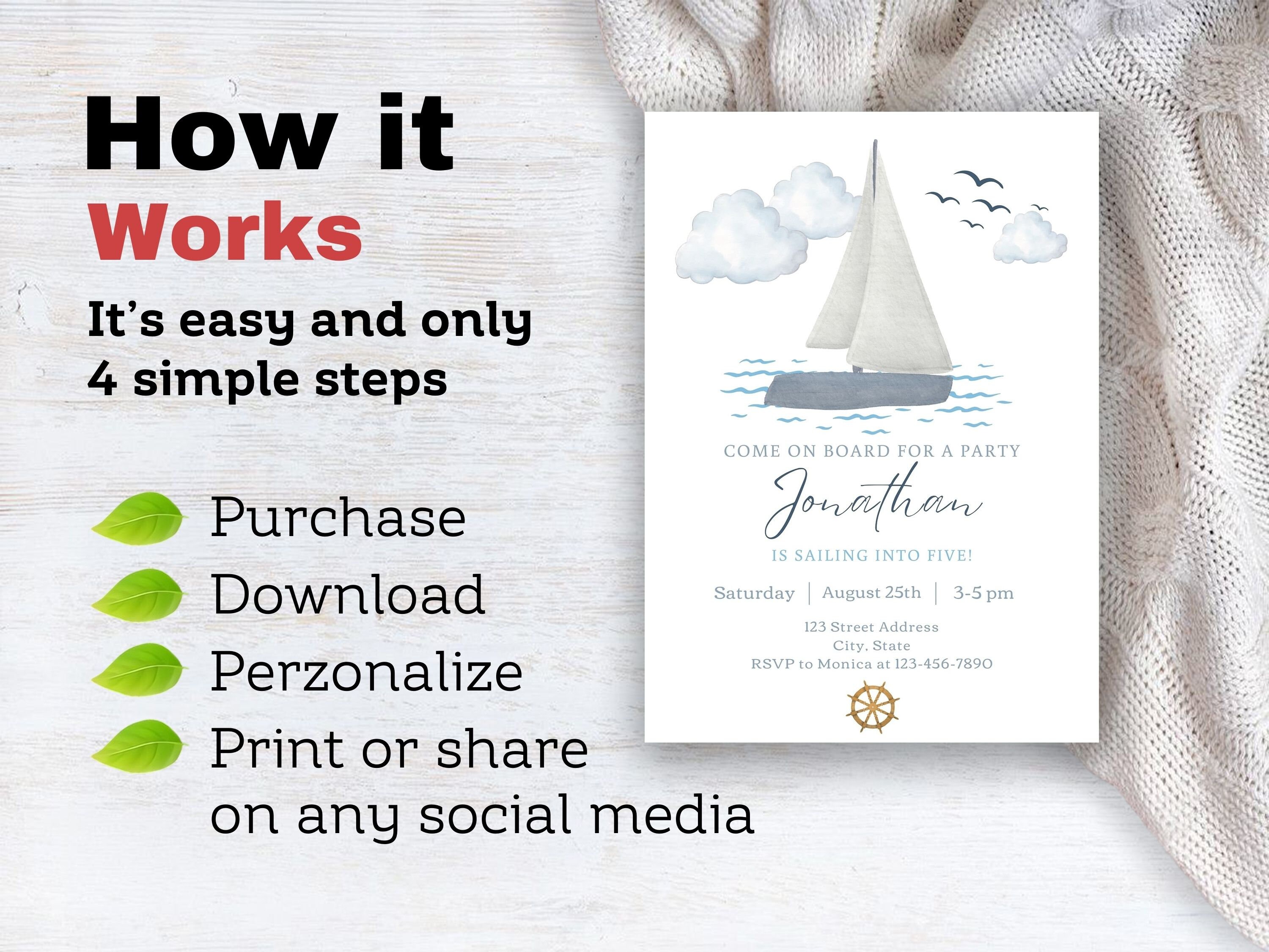 Editable Sailing Birthday Invitation Template, Any Age Nautical Invite ...