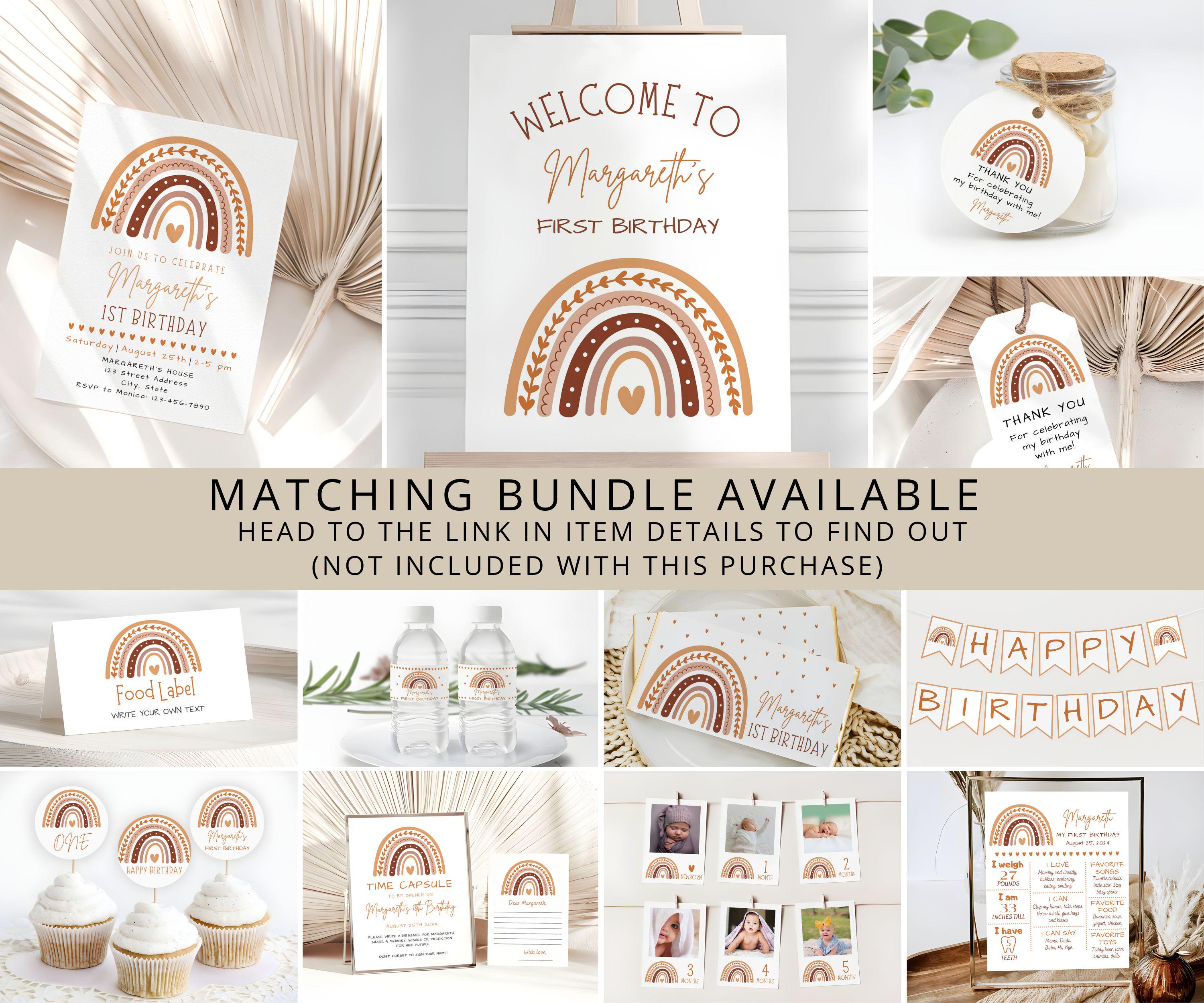 EDITABLE Boho Rainbow Bottle Label Template, Printable Kids 1st ...