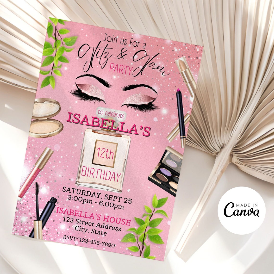 Makeup Birthday Party Invitation, Editable Glamorous Spa Invite ...