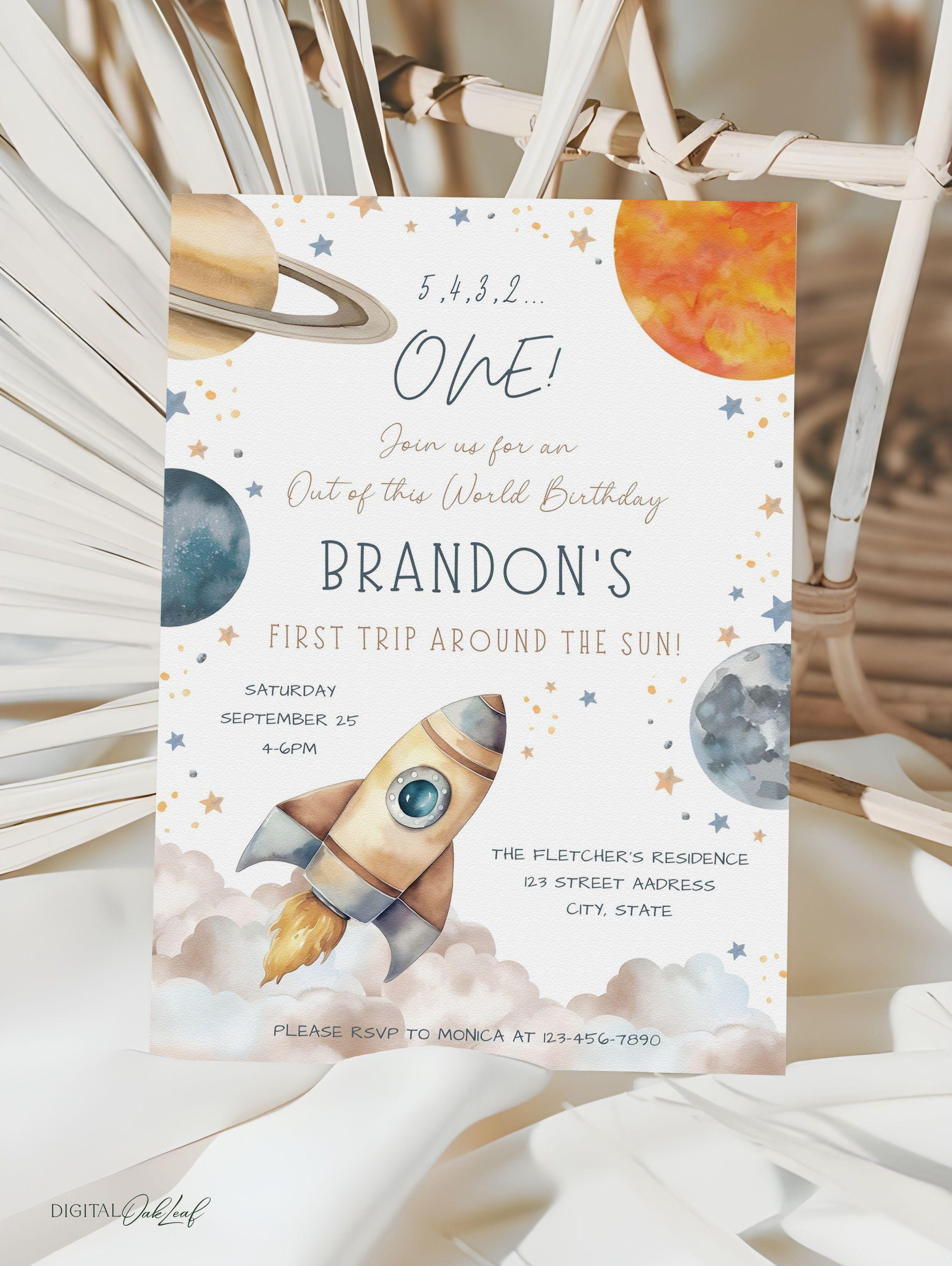 Editable Space Birthday Invitation, Planets Rocket Invite, Outer Space ...