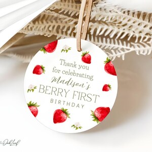 Strawberry Birthday Thank You Tag Template, Editable Favor Tag, Berry ...