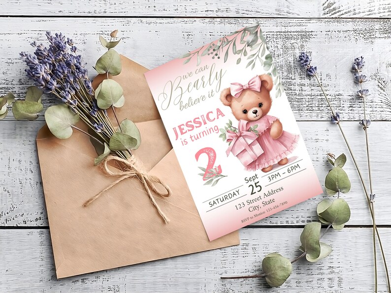 Teddy Bear Birthday Party Invitation Editable Cute Birthday - Etsy