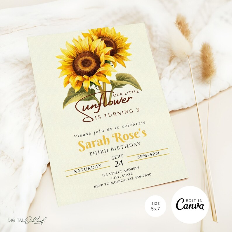 Editable Sunflower Birthday Invitation Template, Any Age Sunflowers ...