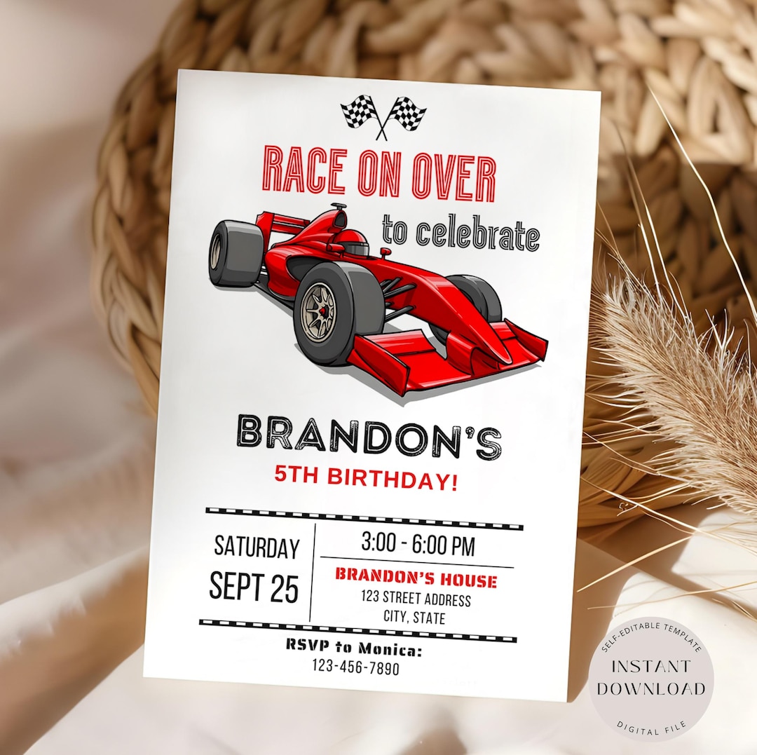 Racing Car Birthday Invitationtemplate, Red Race Car Party Invite ...