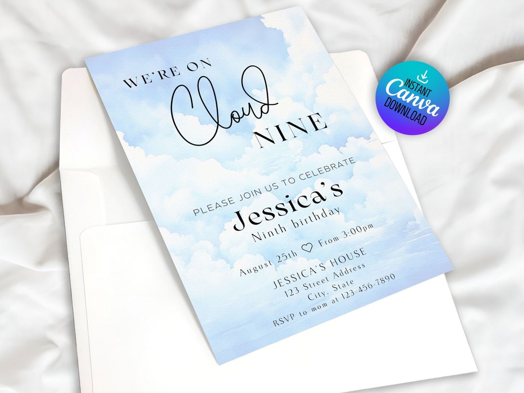 Editable Cloud Nine Invitation Template, Cloud Nine Birthday Party ...