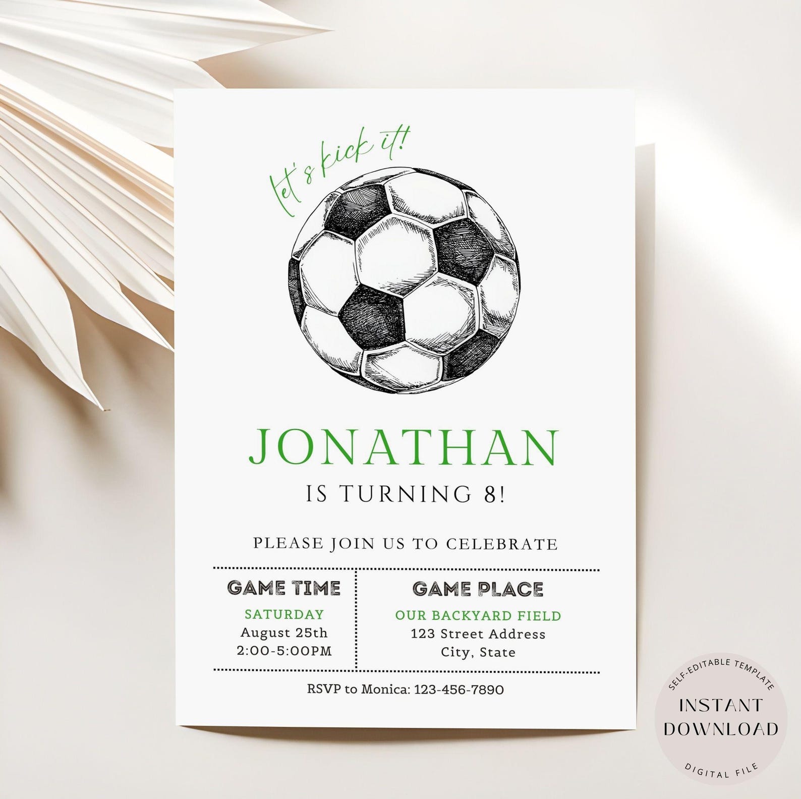 Soccer Birthday Invitation Template, Editable Football Party Invite ...