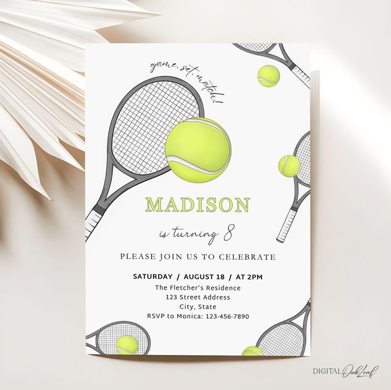 Tennis Birthday Invite, Editable Sports Party Invtation Template, Game ...