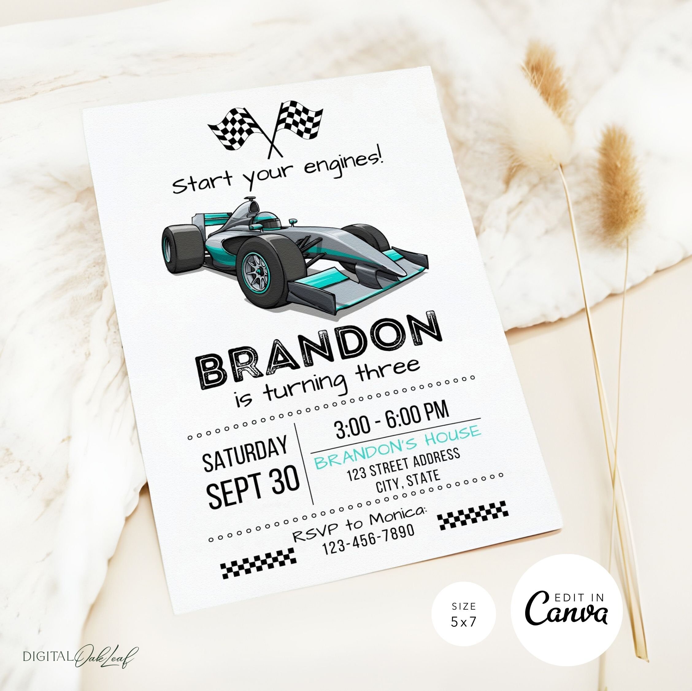 Racing Car Birthday Invitation Template, Green Race Car Party Invite ...