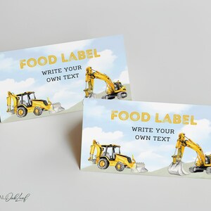 Editable Construction Food Label, Excavator Birthday Party Food Tent ...