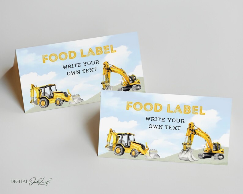 Editable Construction Food Label, Excavator Birthday Party Food Tent ...