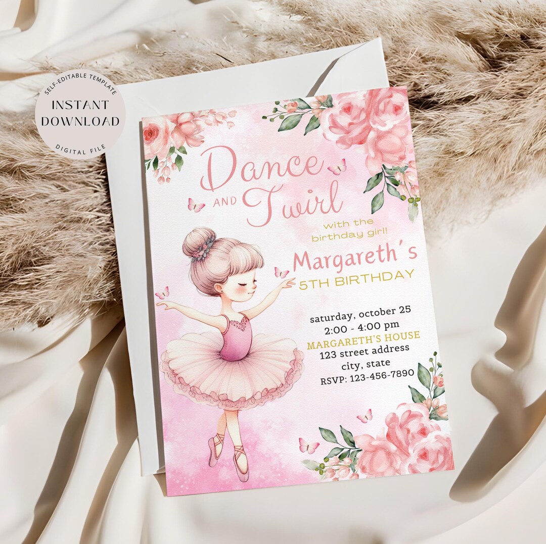 Ballerina Birthday Invitation, Editable Ballet Girls Party Invite, Kids ...