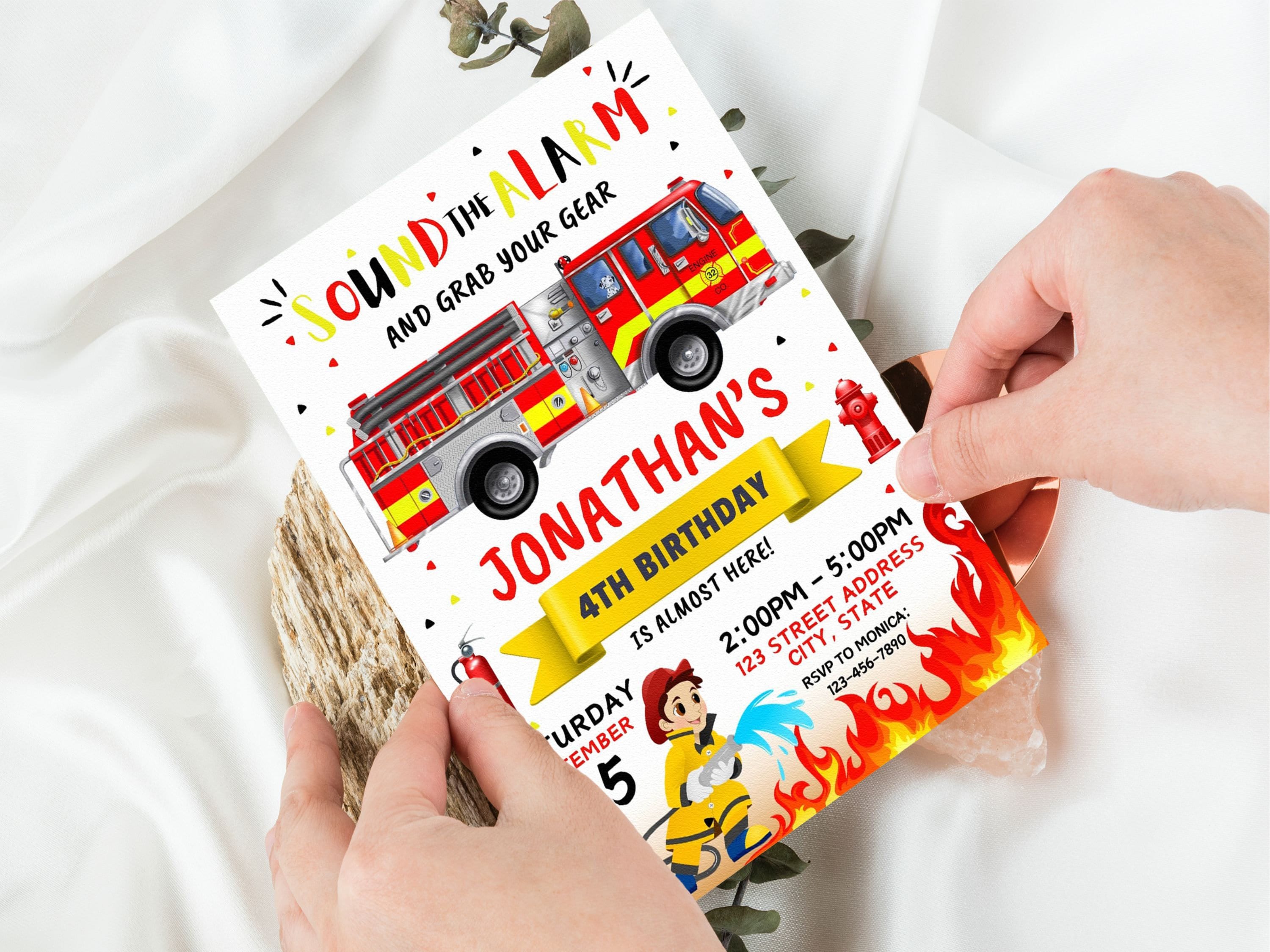 Fire Truck Birthday Party Invitation, Boys Fire Engine Invite Template ...