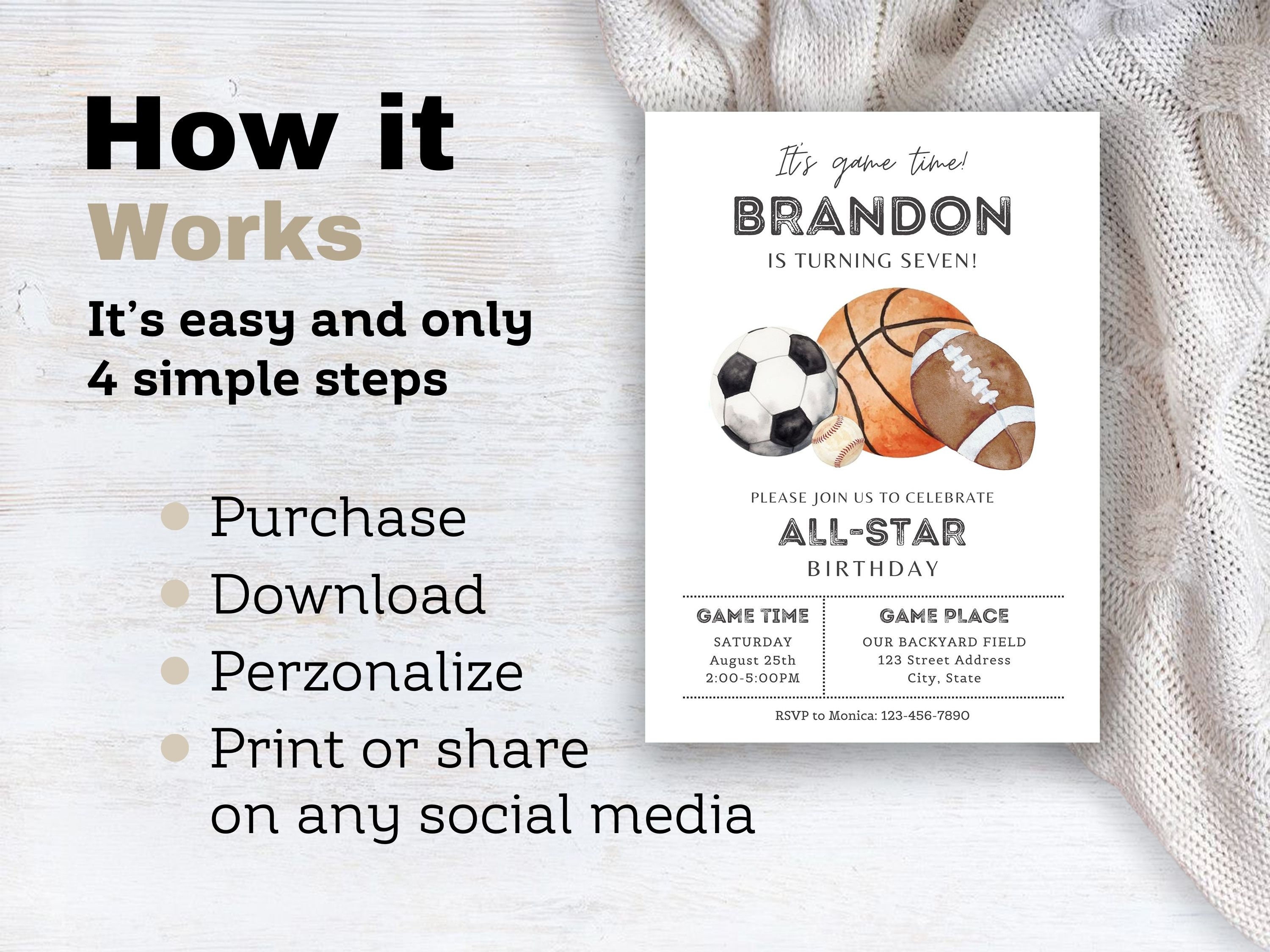 Editable Sports Birthday Invitation, All Star Sports Invite Template ...