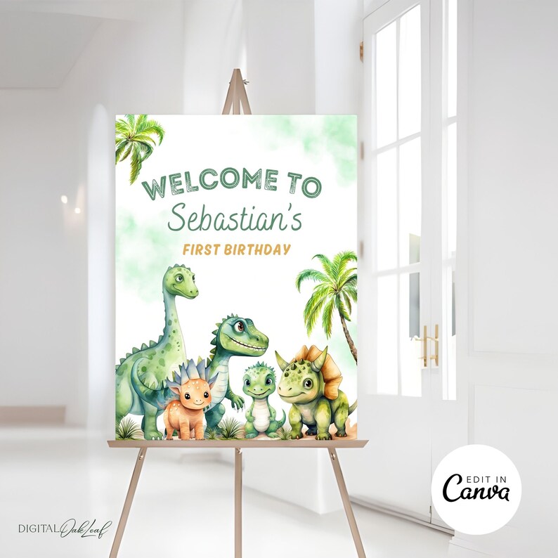 Editable Dinosaur Birthday Welcome Sign Template, Kids Dino Party Decor ...