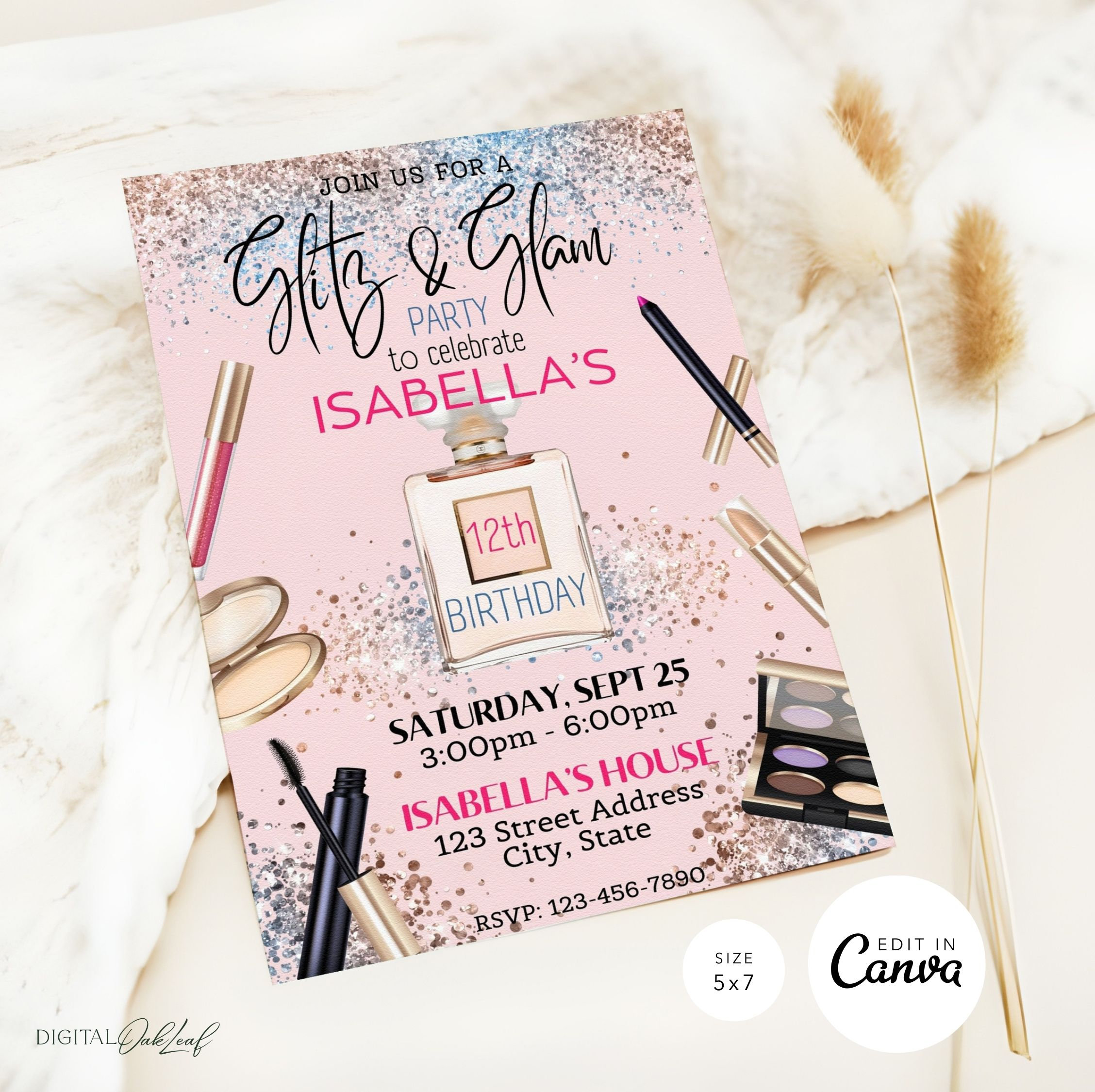 Makeup Birthday Party Invitation, Editable Glamorous Spa Invite ...