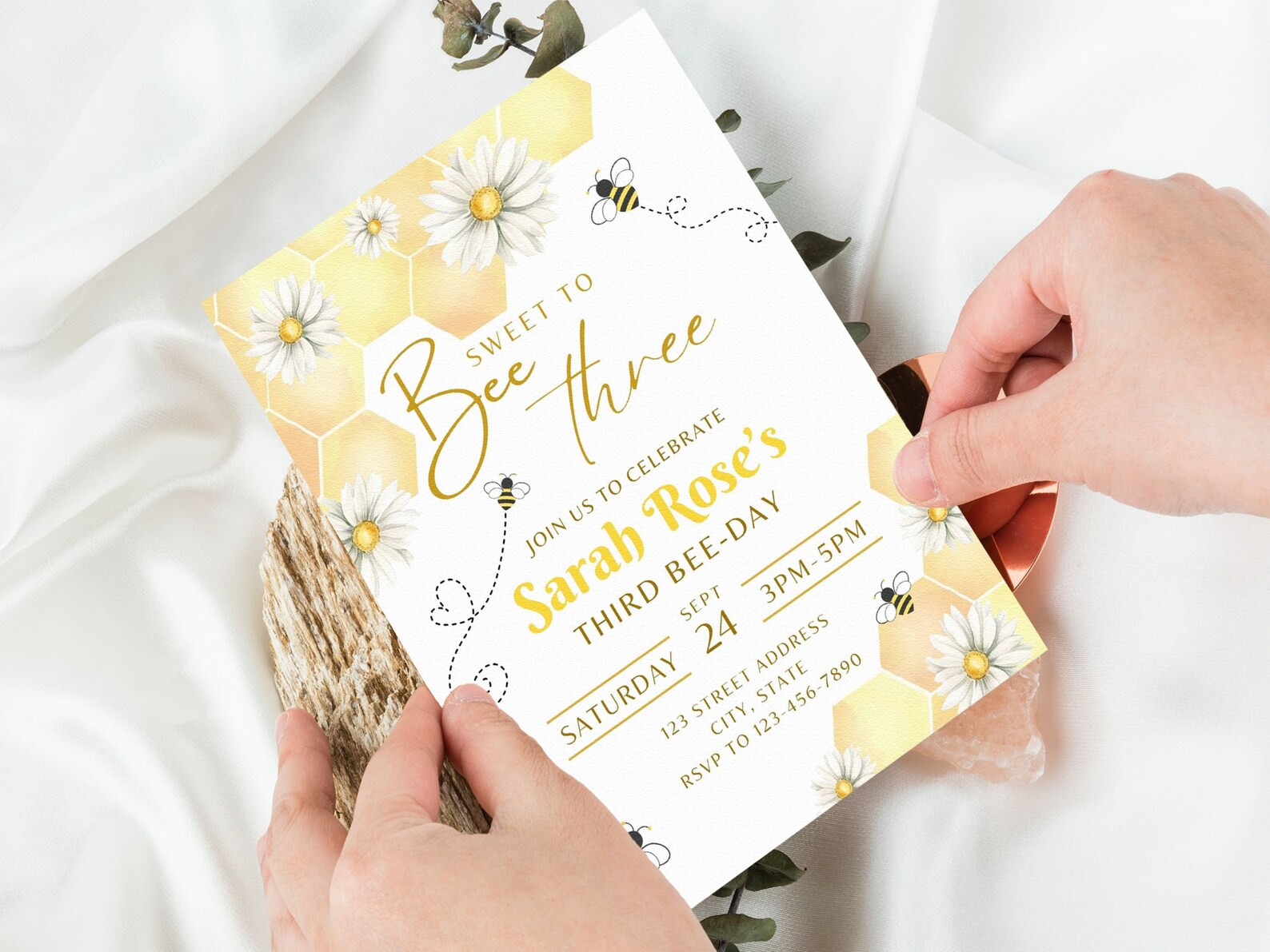 Editable 3rd Bee Birthday Invitation, Honey Bee Birthday Invite ...