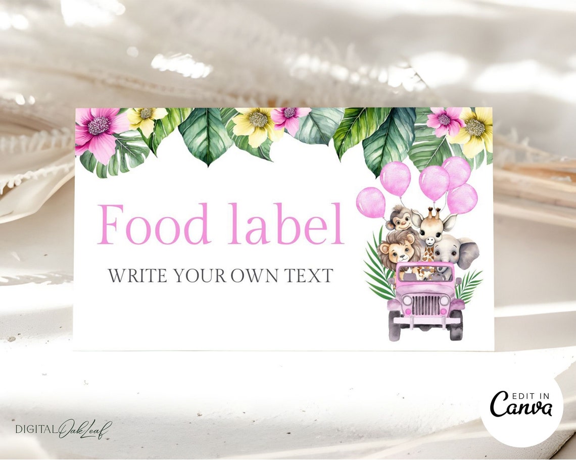 Editable Safari Animal Food Label, Girls Birthday Templates, Buffet ...