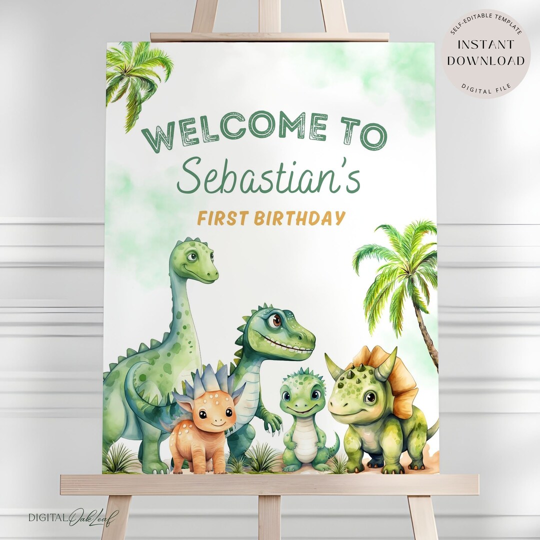 Editable Dinosaur Birthday Welcome Sign Template, Kids Dino Party Decor ...