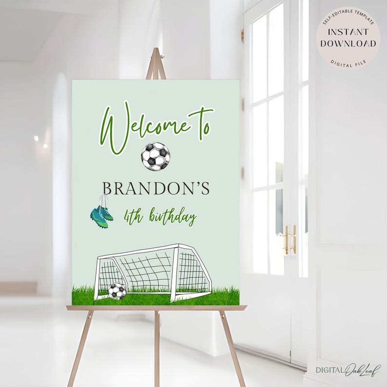 Editable Soccer Welcome Sign Template, Kids Football Birthday Party ...