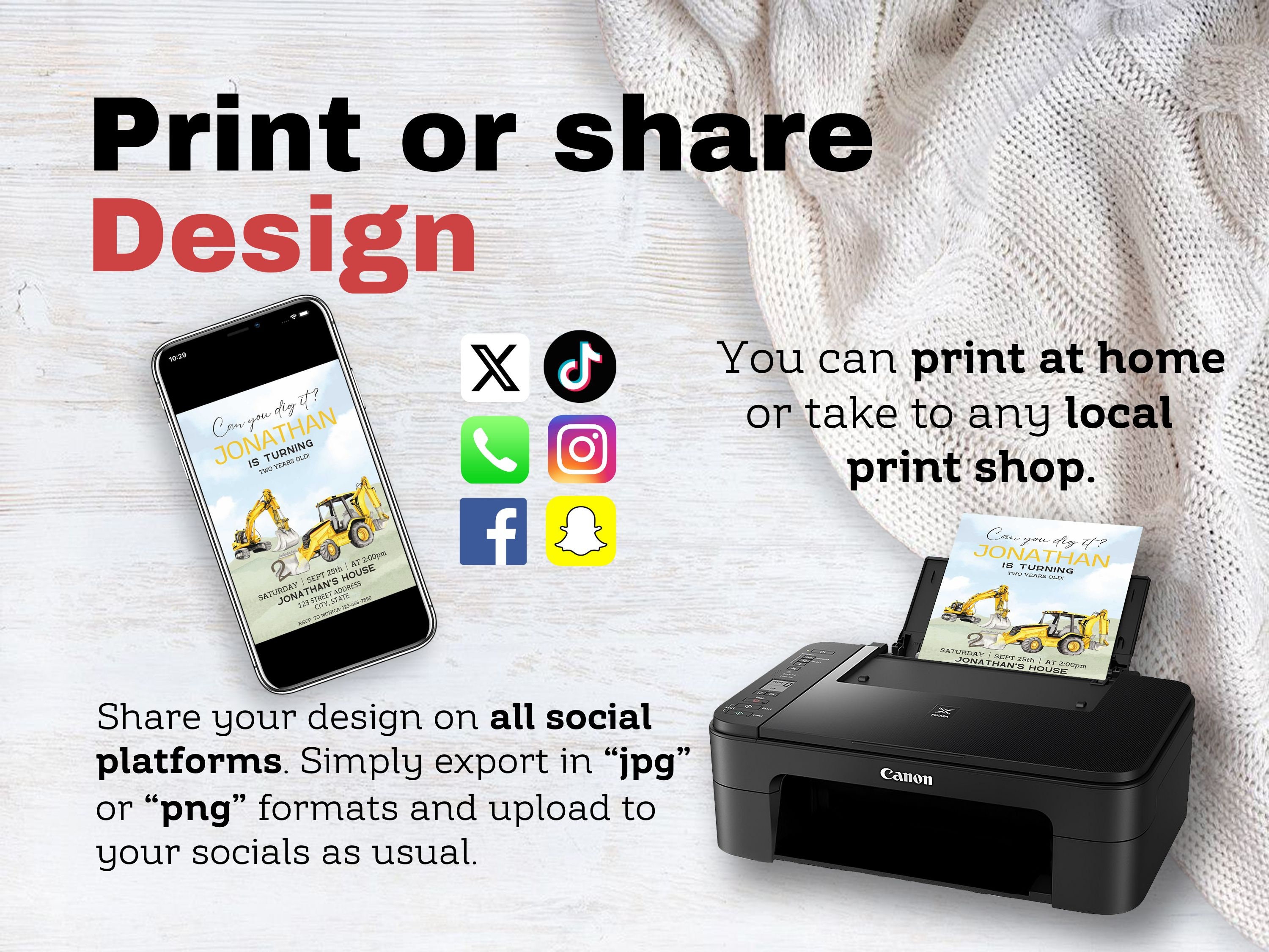 Loader Tractor Birthday Party Invitation, Editable Excavator Invite ...