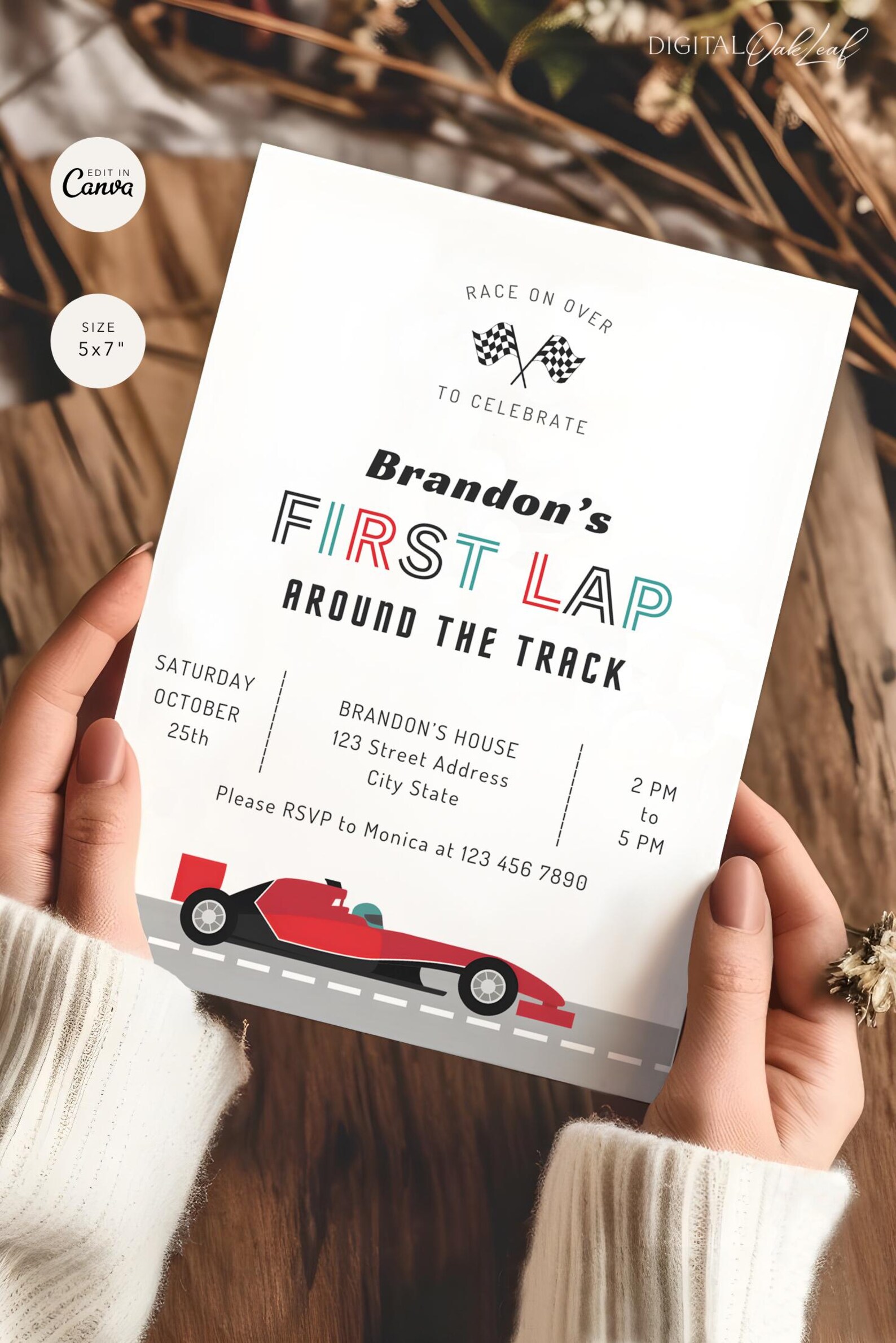 Race Car First Birthday Invitation, First Lap Around the Track Invite ...