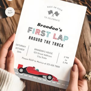 Race Car First Birthday Invitation, First Lap Around the Track Invite ...