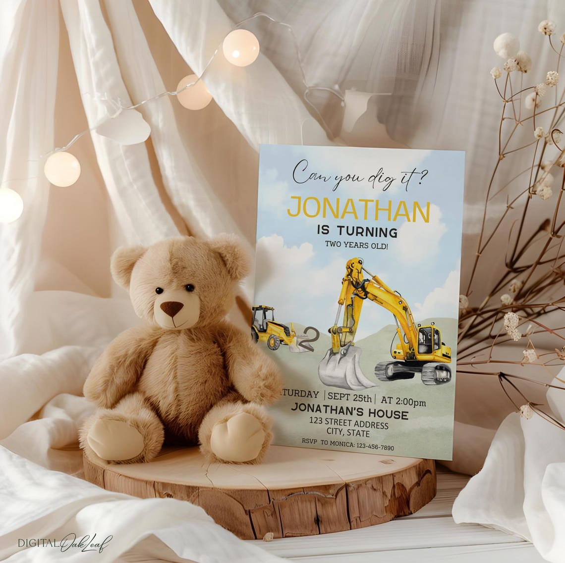 Editable Excavator Birthday Invitation Template, Boys Construction ...