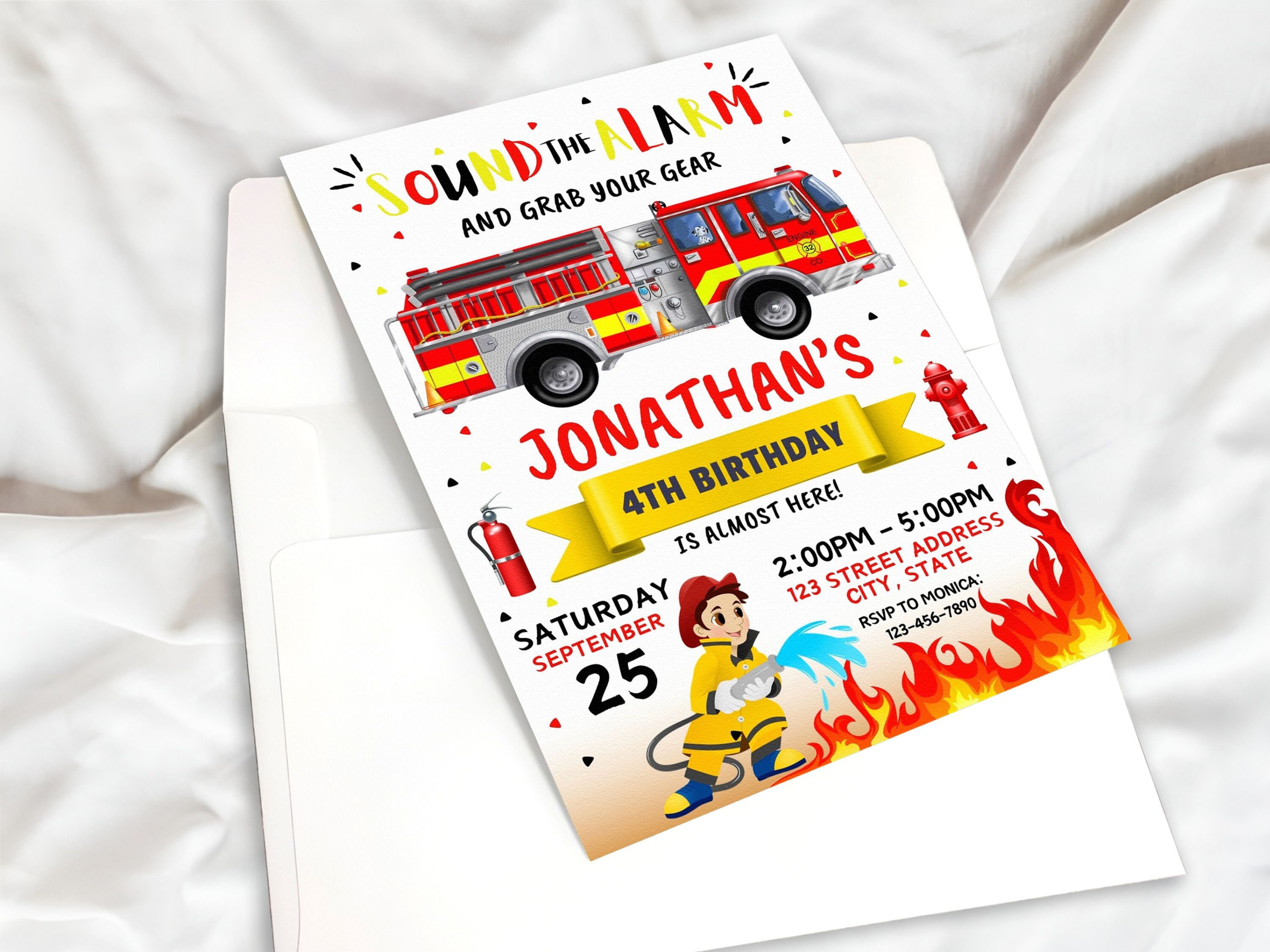 Fire Truck Birthday Party Invitation, Boys Fire Engine Invite Template ...