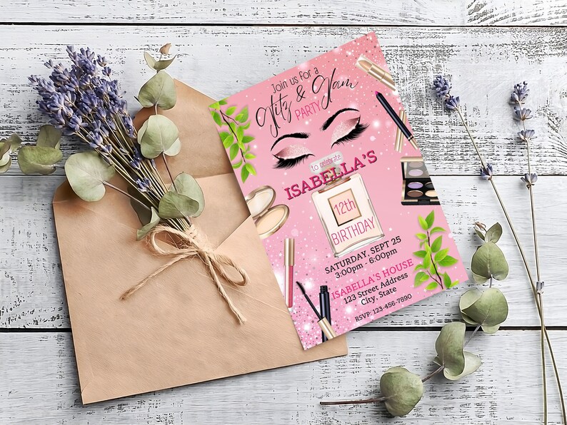 Makeup Birthday Party Invitation, Editable Glamorous Spa Invite ...