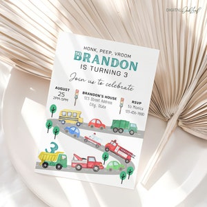 Transportation Birthday Invitation Template, Editable Transport Invite ...