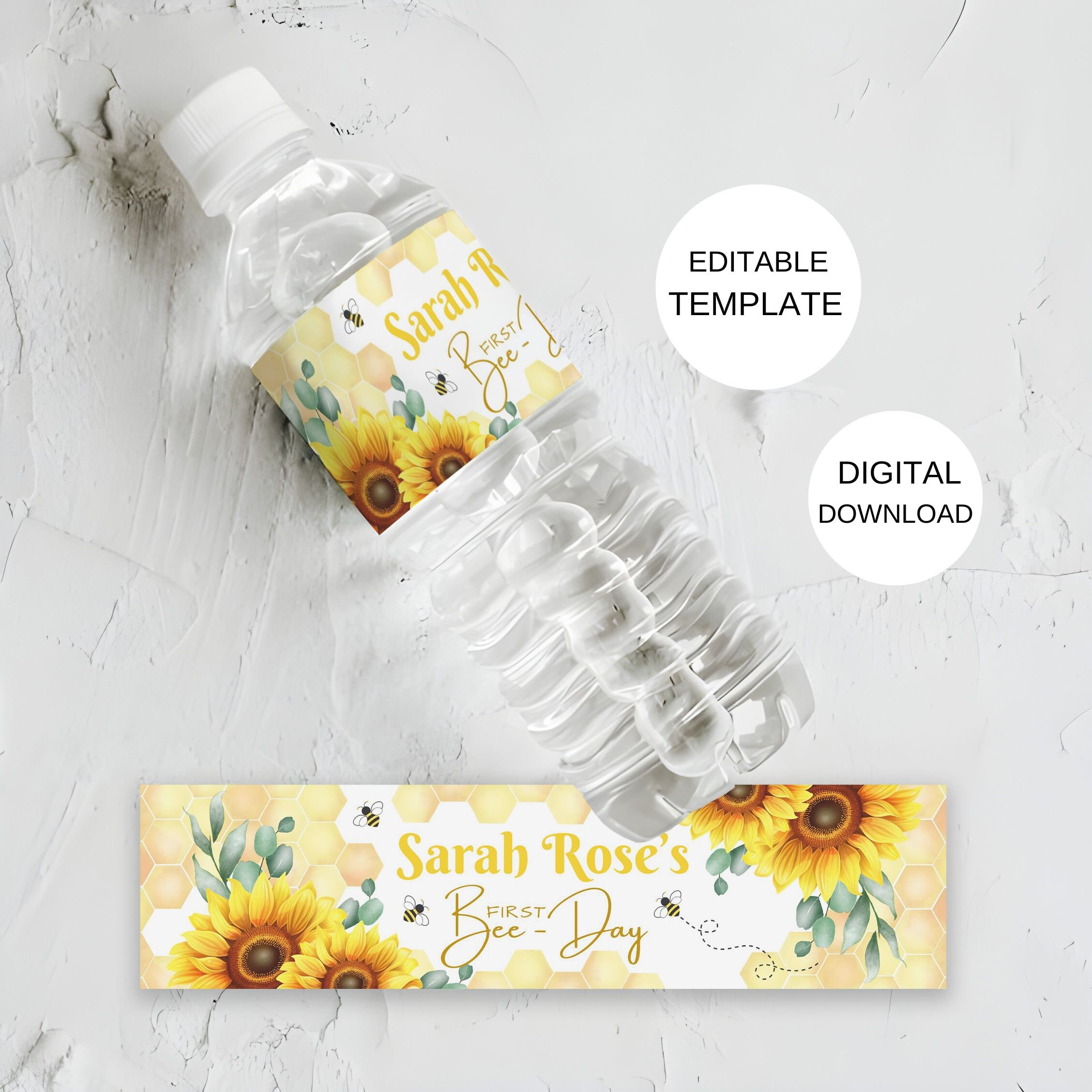 EDITABLE Bee-day Water Bottle Label Template, Printable Kids 1st ...