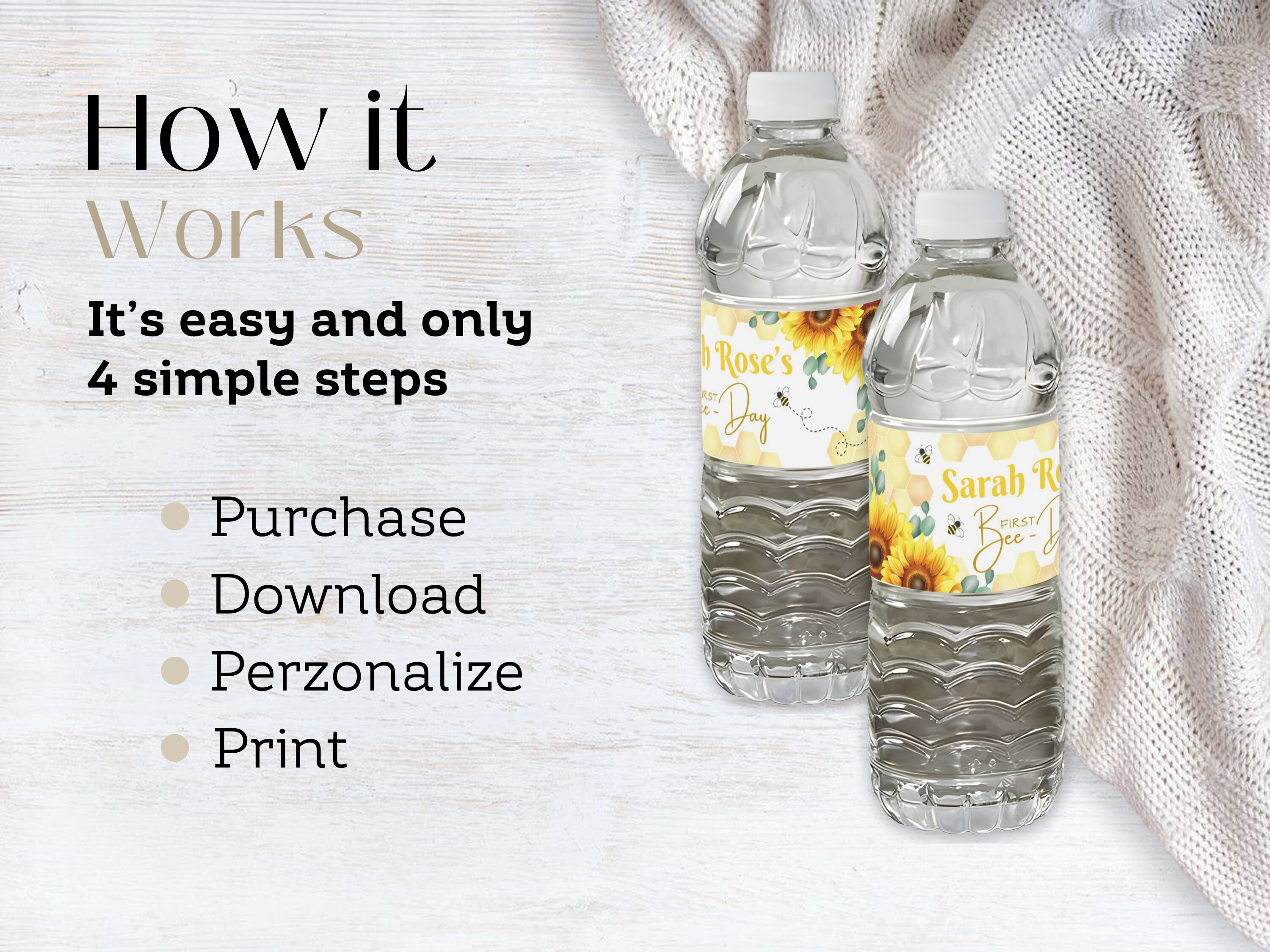 EDITABLE Bee-day Water Bottle Label Template, Printable Kids 1st ...