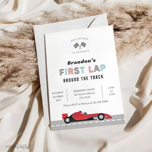 Race Car First Birthday Invitation, First Lap Around the Track Invite ...