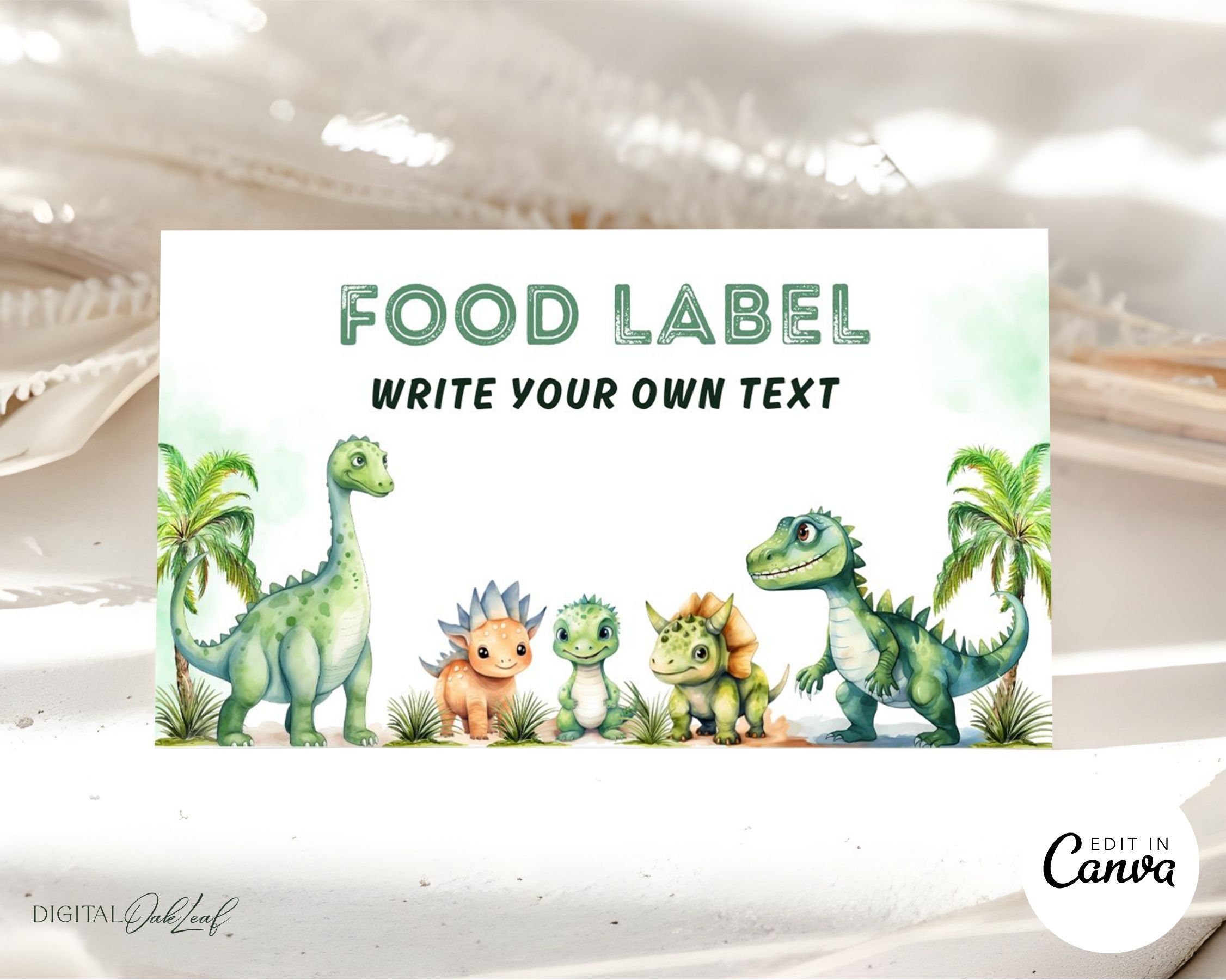 Editable Dinosaur Food Label, Birthday Party Food Tent Cards, Buffet ...