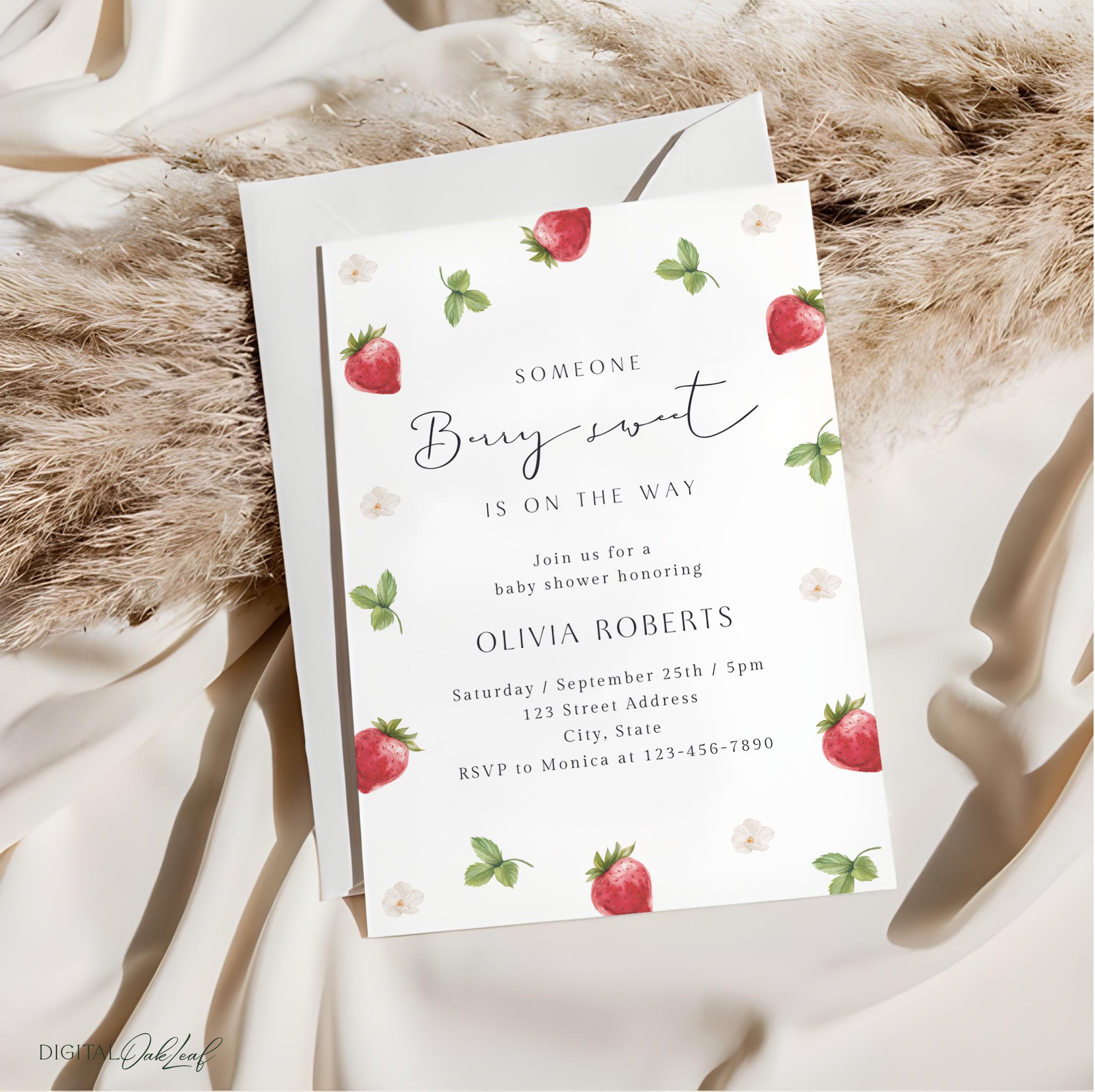 Strawberry Baby Shower Invitation, Baby on the Way Invite, Berry Sweet ...