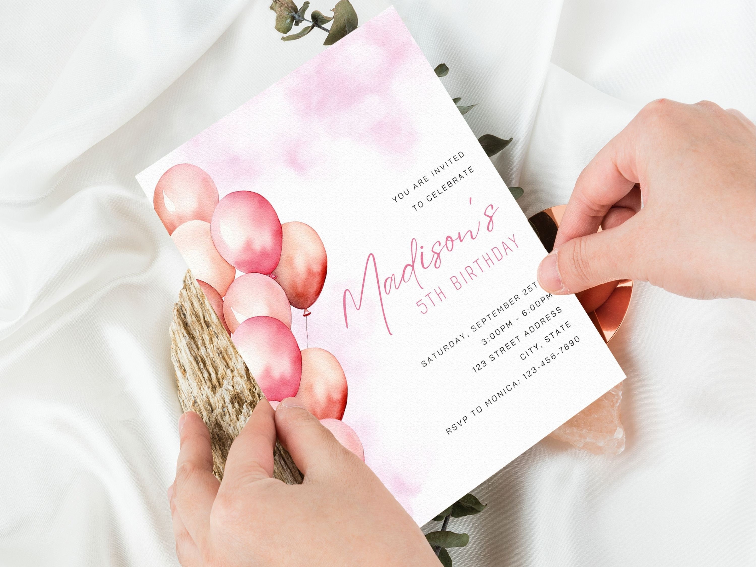 Editable Balloons Birthday Invitation, Printable Blush Pink Party ...