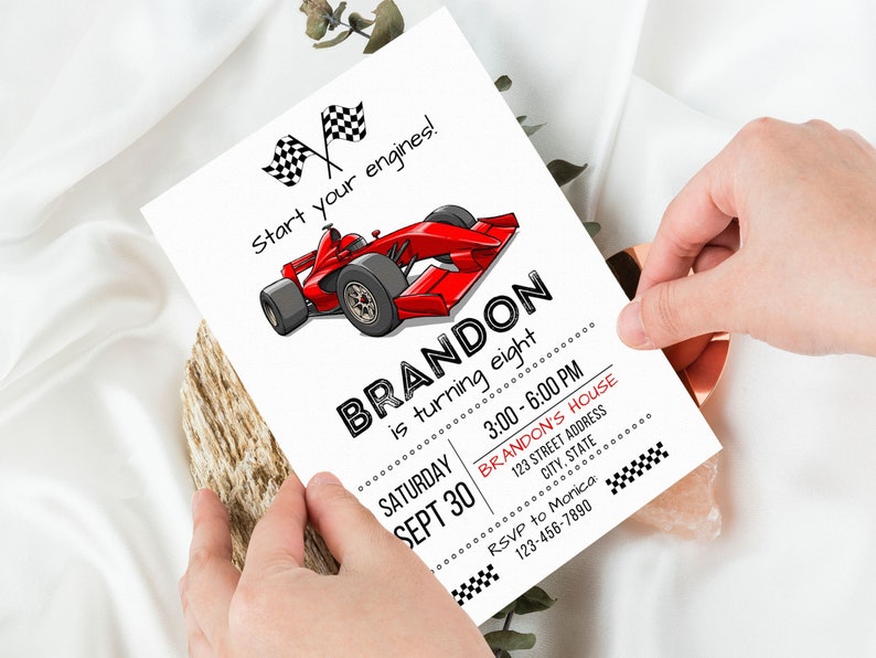 Racing Car Birthday Invitation Template, Red Race Car Party Invite ...