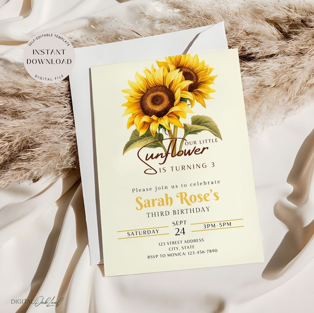 Editable Sunflower Birthday Invitation Template, Any Age Sunflowers ...