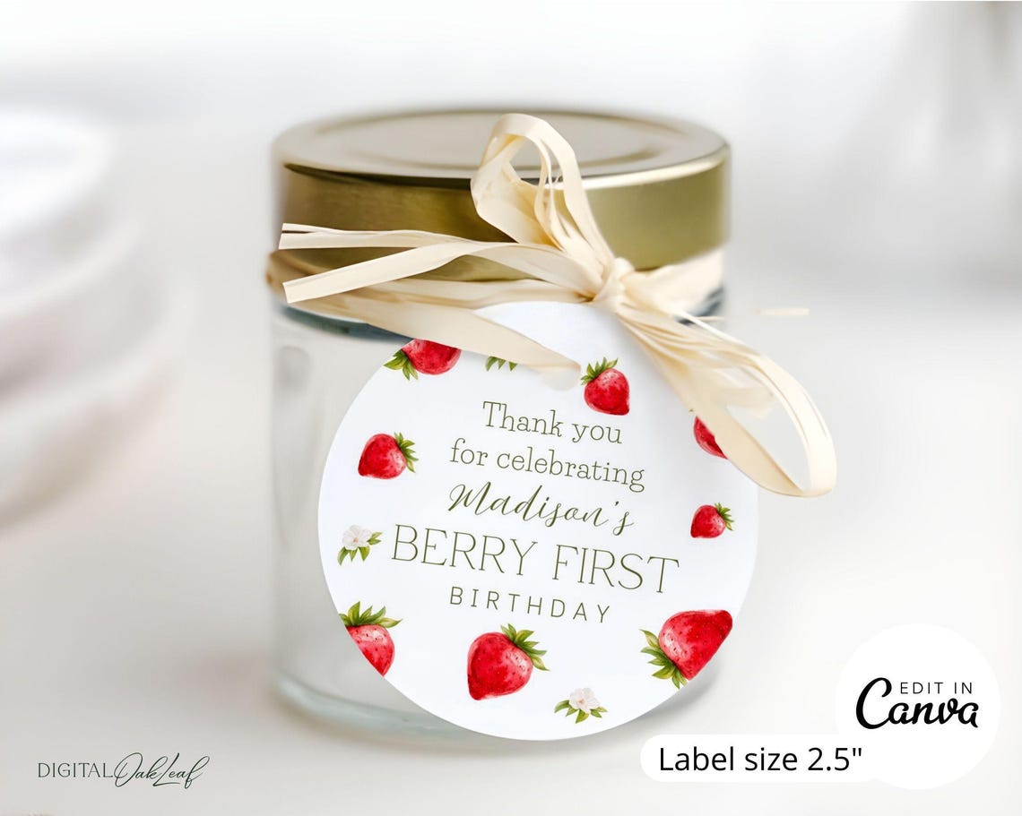 Strawberry Birthday Thank You Tag Template, Editable Favor Tag, Berry ...