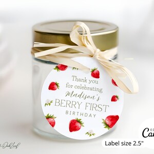 Strawberry Birthday Thank You Tag Template, Editable Favor Tag, Berry ...